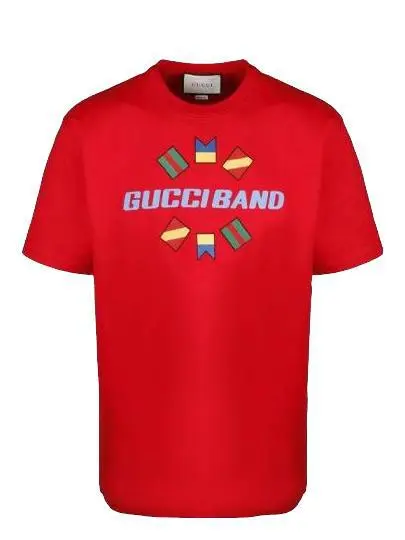 Gucci Band Embroidered Large Logo Short Sleeve - Red
