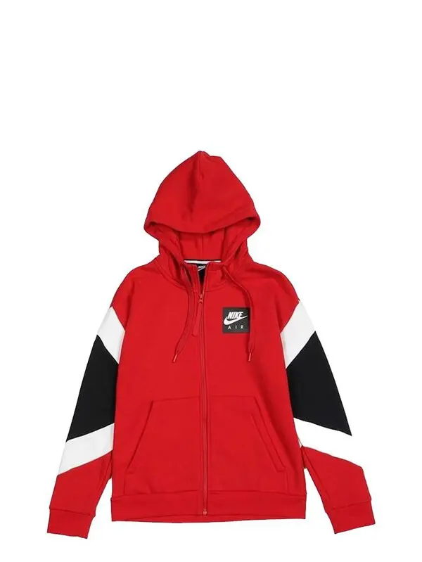 Nike Hooded Fleece Jacket With Color Block Sleeves - Red