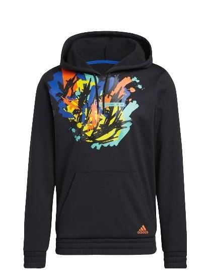 Adidas Basketball Fleece Lined Hoodie With Splash Ink Printing - Black