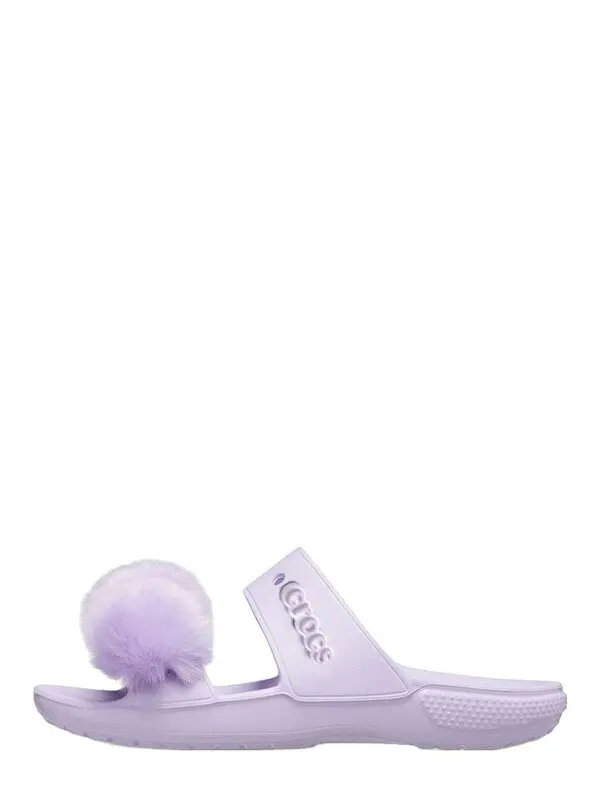 CROCS Classic Fur Sure Slip-on Sandals - Lilac/white