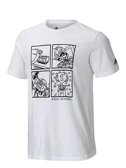 Adidas Cartoon Pattern Basketball Sports Short Sleeve White - Multi-color