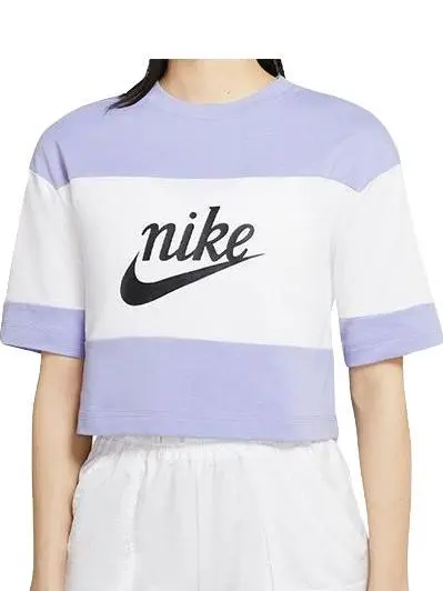 Nike Colorblock Round Neck Short Sleeve Top - Light Purple