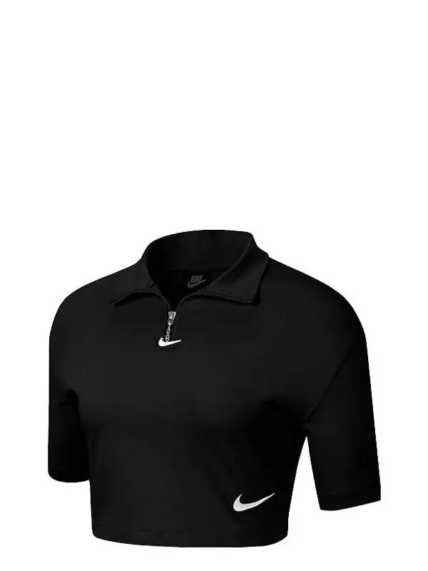 Nike Swoosh Cropped Zip-up Short Sleeve Top - Black