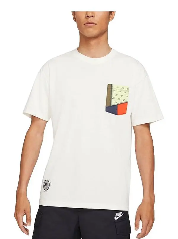 Nike Tee Contrasting Colors Pocket Round Neck Sports Short Sleeve - White