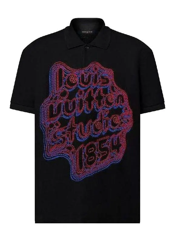 LOUIS VUITTON Embroidered Cotton Pique Polo Shirt - Black