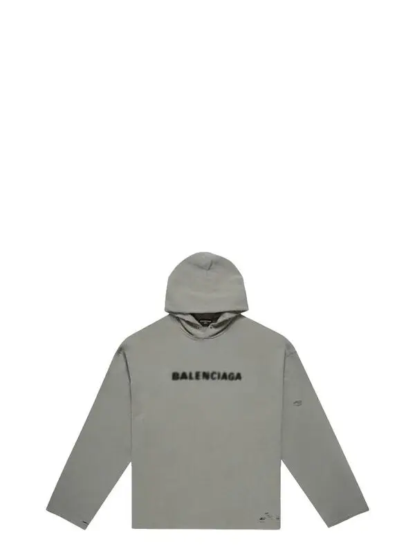 Balenciaga Blurred Logo Distressed Hoodie - Grey