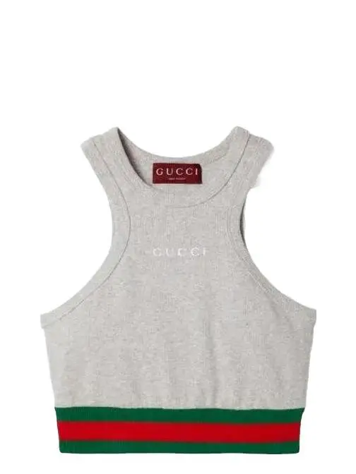 Gucci Ribbed Tank Top With Web Detail - Grey