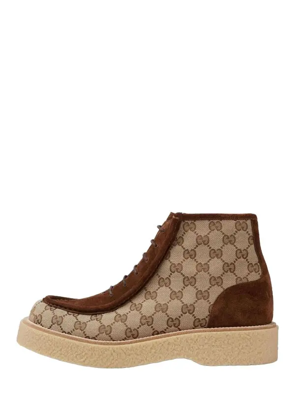 Gucci Gg Canvas Suede Lace-up Ankle Boots - Brown/beige/ebony