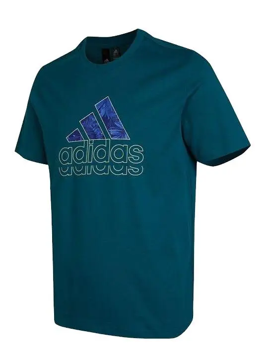 Adidas Ss22 Solid Color Large Logo Round Neck Casual Sports Short Sleeve Malachite Green - Multi-color