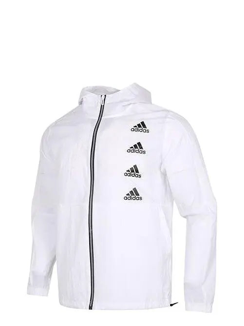 Adidas Logo Print Woven Hooded Jacket - White