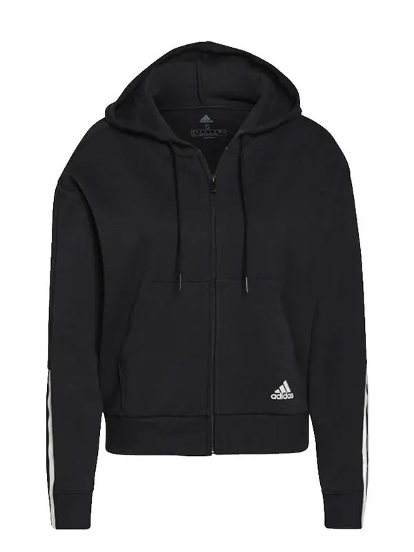 Adidas Essentials Loose-cut 3-stripes Full-zip Hoodie - Black