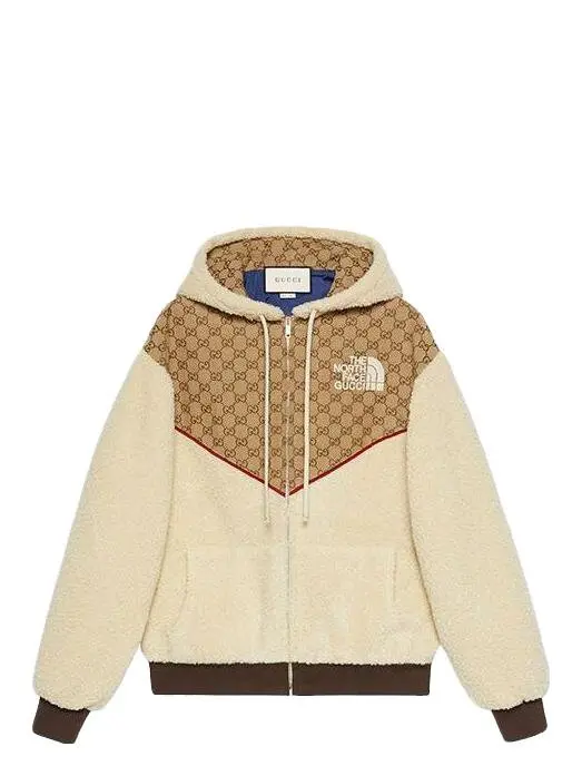 Gucci The North Face X Gg Canvas Shearling Hooded Jacket - Beige/black