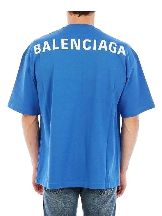 Balenciaga Back Print Logo Cotton T-shirt - Blue