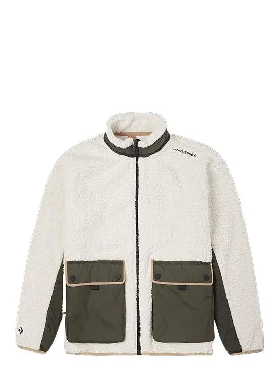 CONVERSE Retro Contrast Stitching Lambswool Jacket - White