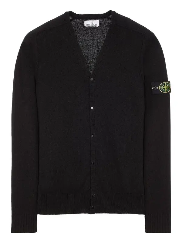 Stone Island Raw Hand Cotton Knitted Cardigan - Black