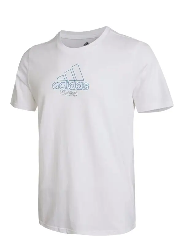 Adidas Back Printing Casual Round Neck Pullover Short Sleeve White T-shirt - Default Color