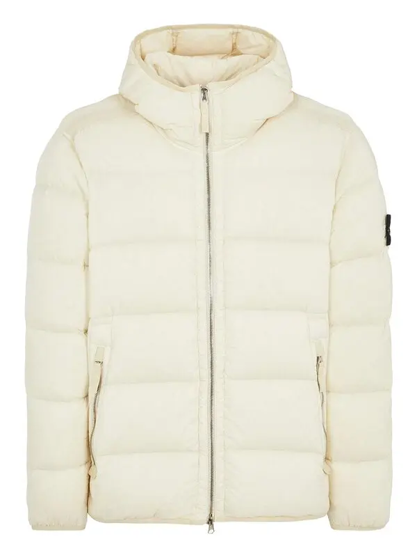 Stone Island Compass Patch Zip-up Puffer Jacket - Beige