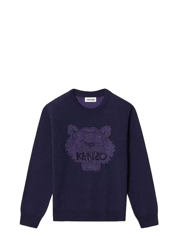 Kenzo Tiger Embroidered Long Sleeve Pullover - Blue