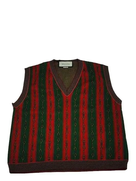 Gucci Horsebit Chain Print V-neck Vest - Red/green