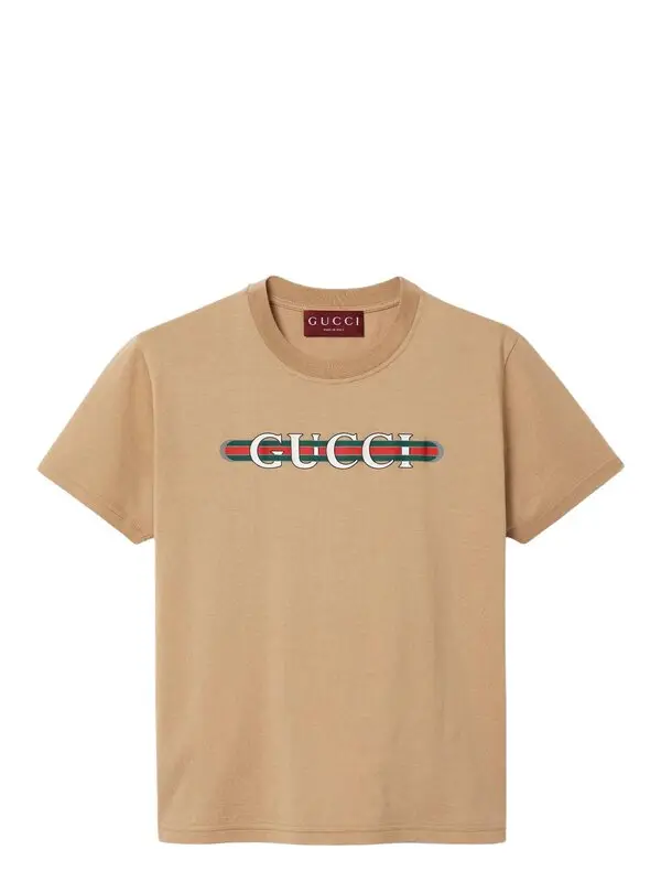Gucci Cotton Jersey T-shirt With Logo Print - Beige
