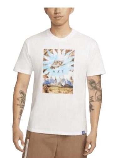 Nike Landscape Logo Printing Round Neck Casual Short Sleeve White T-shirt - Multi-color