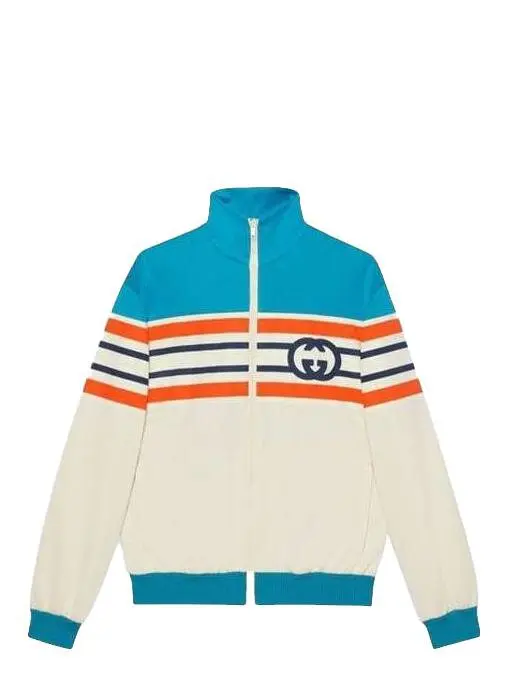 Gucci Interlocking G Stripe Zip Up Jacket - Light Blue/ivory
