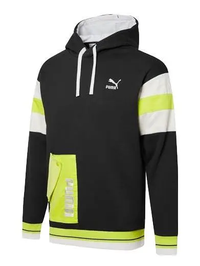 PUMA Retro Logo Colorblock Hoodie - Black/white/green