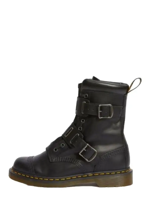 Dr. Martens Quynn Smooth Leather Buckle Lace Up Boots - Black