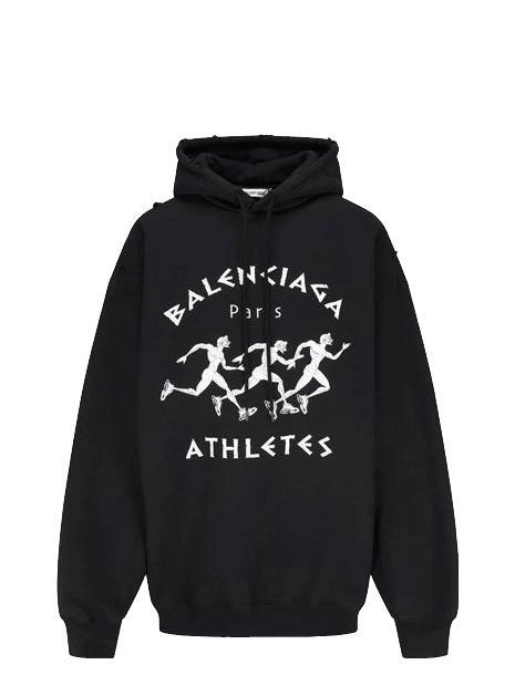 Balenciaga Logo Printed Hoodie - Black
