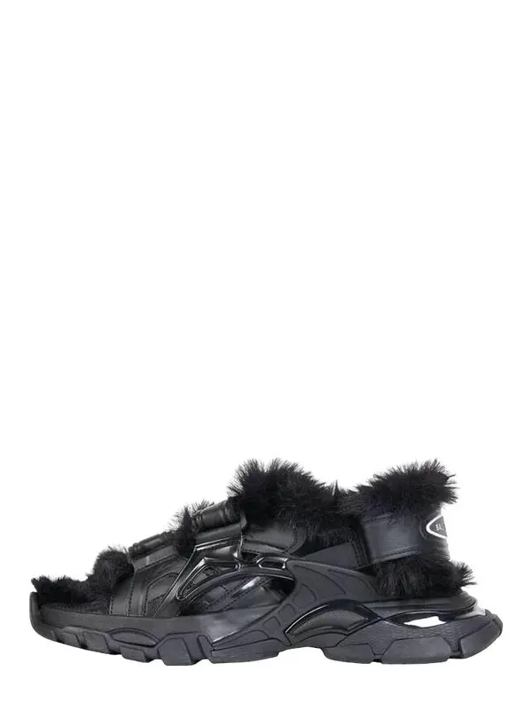 Balenciaga Track Sandals With Fake Fur - Black