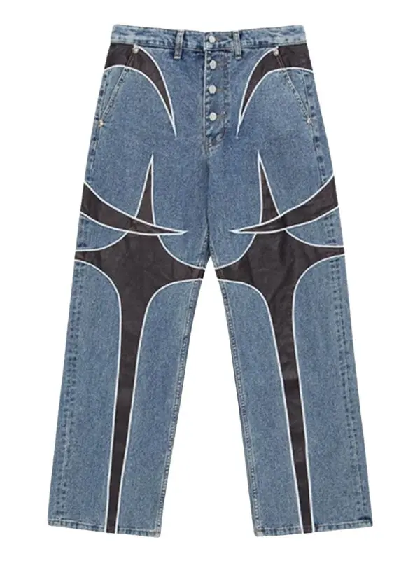 THUG CLUB Tc Leather Paneled Denim Pants - Blue