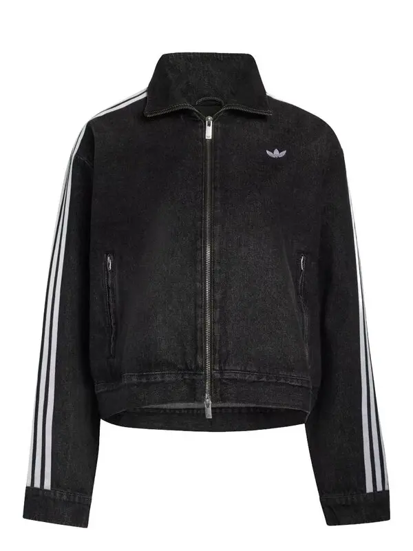 Adidas Originals Denim Jacket With Sporty Stripes And Lace-up Detail - Black