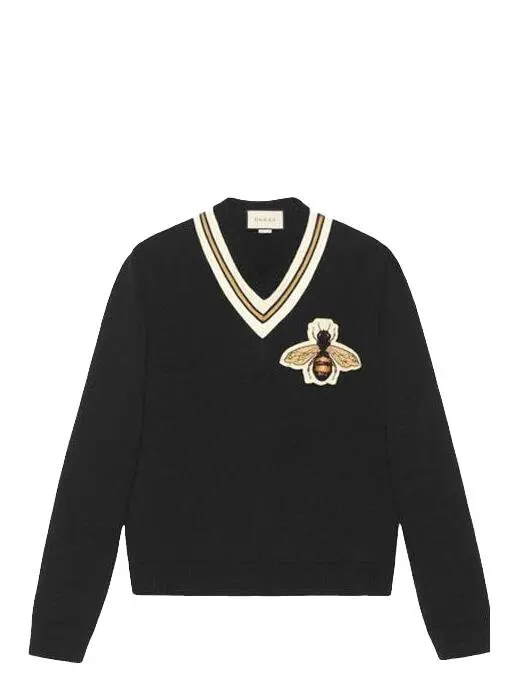 Gucci Embroidered V-neck Sweater - Black