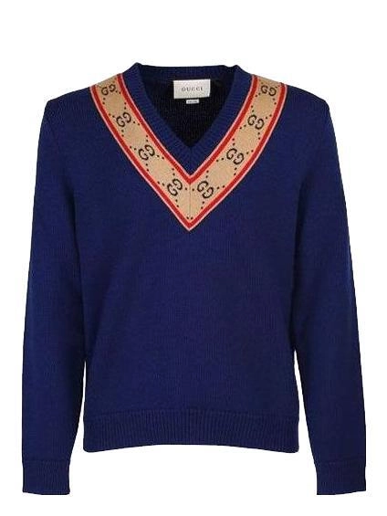 Gucci Gg V-neck Wool Sweater - Blue