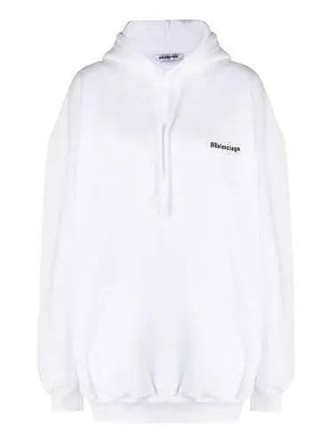 Balenciaga Small Label Logo Cotton Hoodie - White