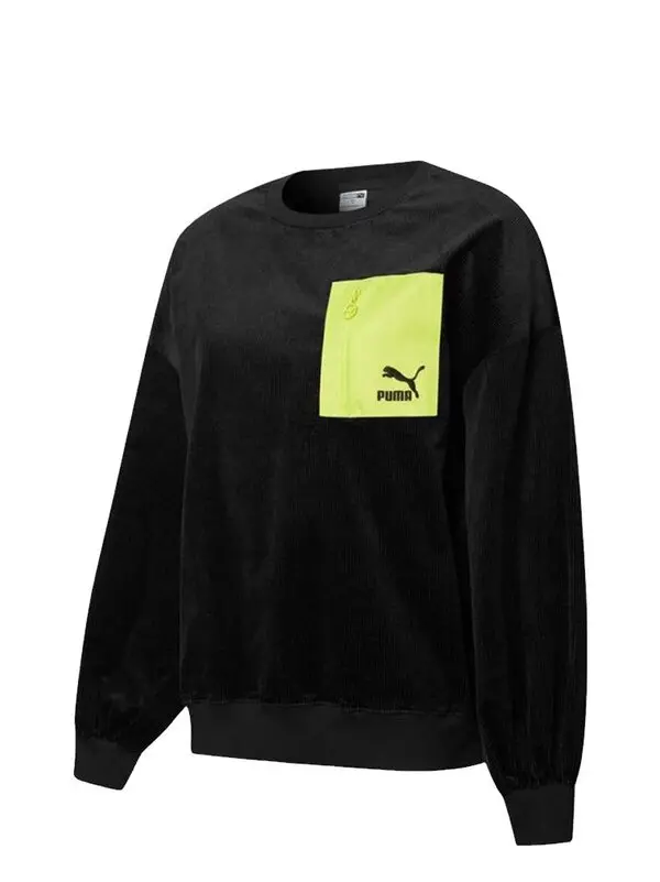 PUMA Contrasting Colors Zipper Pocket Sports Round Neck Pullover - Black