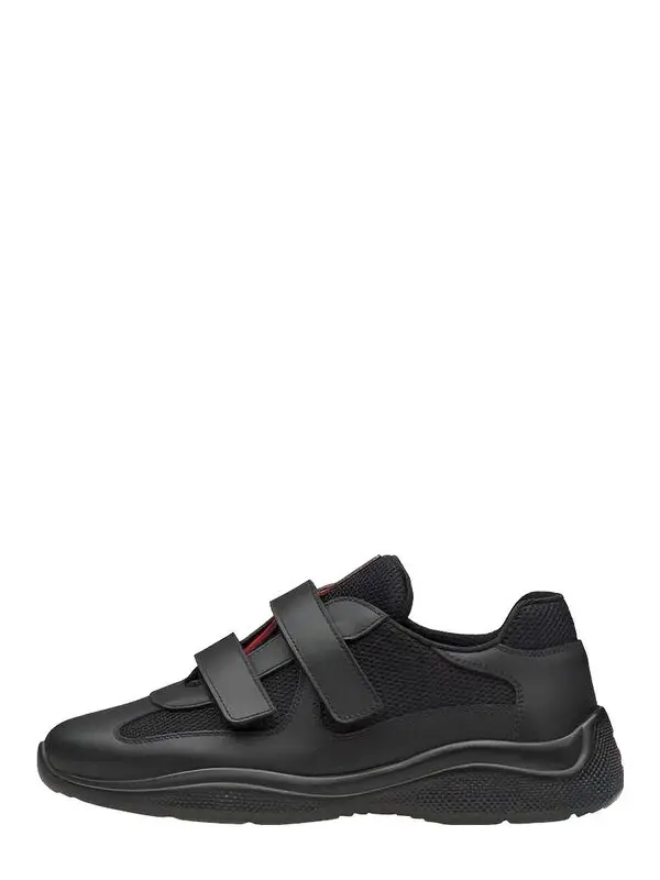 Prada Leather Sneakers With Velcro Fastening - Black/red