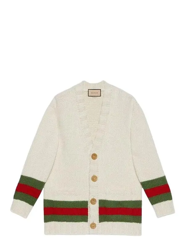 Gucci Wool Cardigan With Web Stripes - Beige