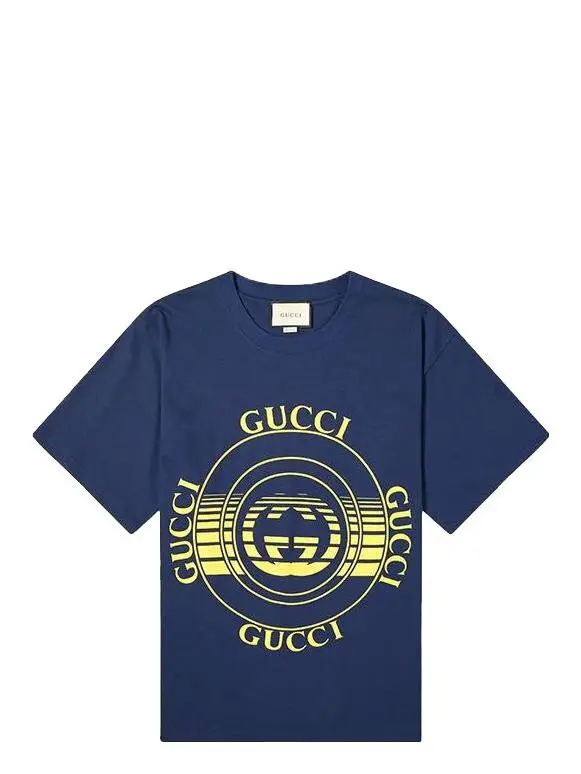 Gucci Record Printed Oversized For Navy - Inchiostro/yellow