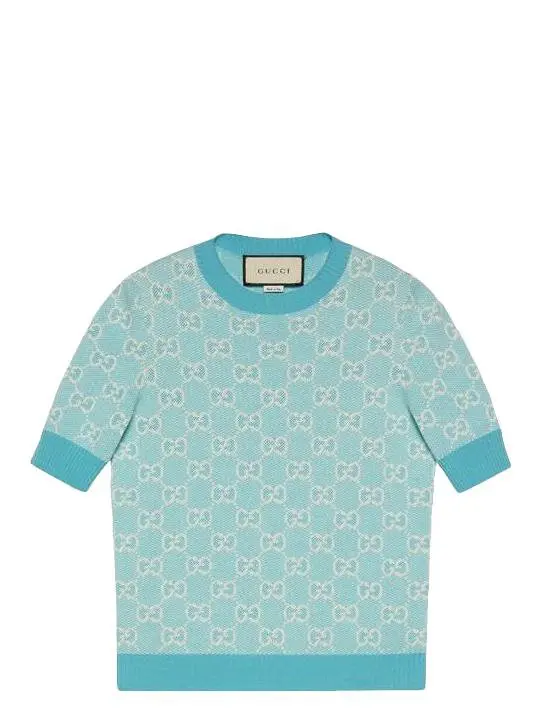 Gucci Gg Cotton Wool Piquet Top - Light Blue