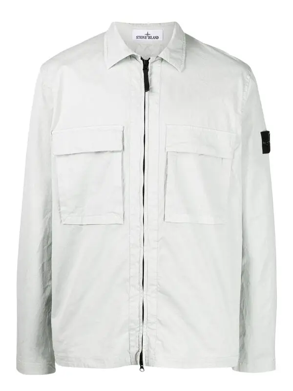 Stone Island Compass Zipped Shirt - White
