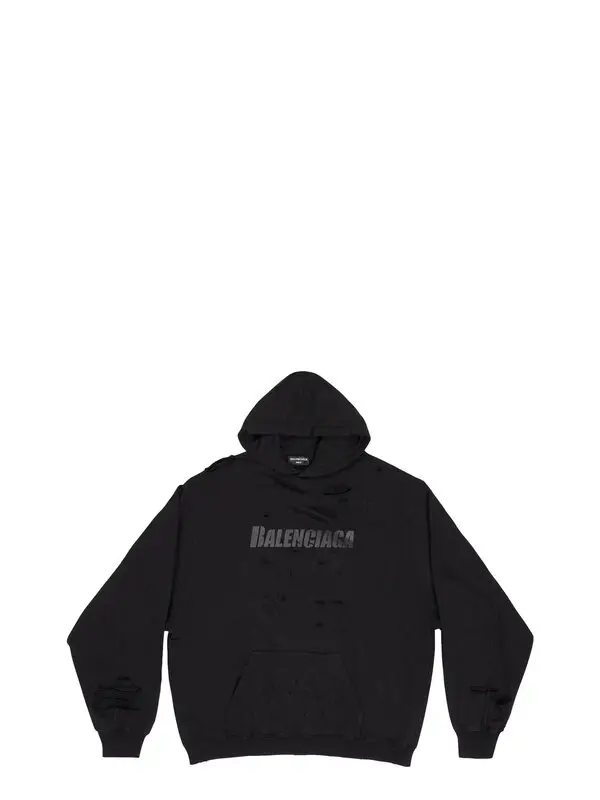 Balenciaga Caps Destroyed Hoodie - Black