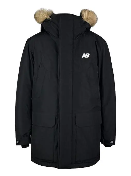NEW BALANCE Down Parka With Fur-trimmed Hood - Black/brown