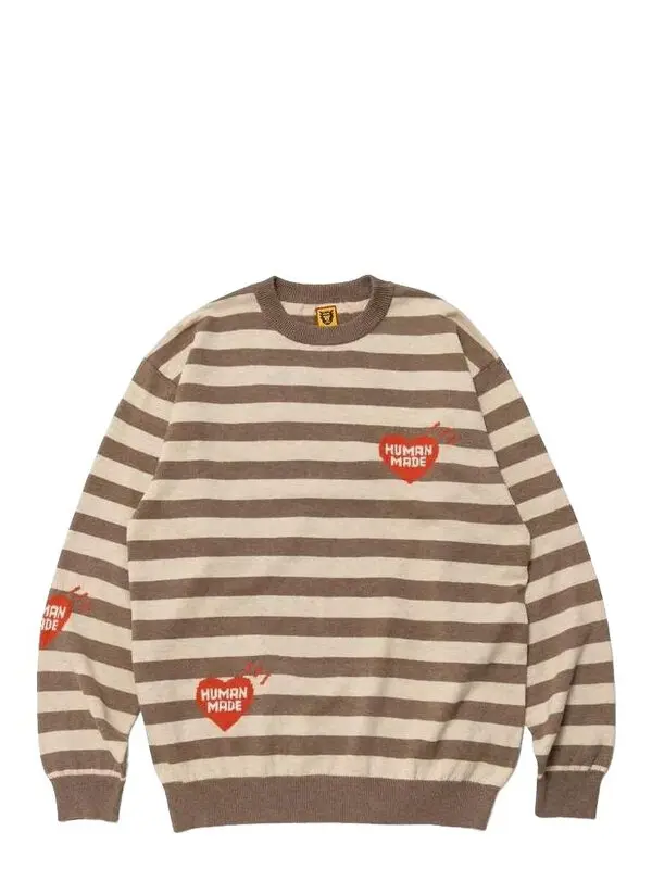 HUMAN MADE Striped Long Sleeve Knit Sweater - Beige