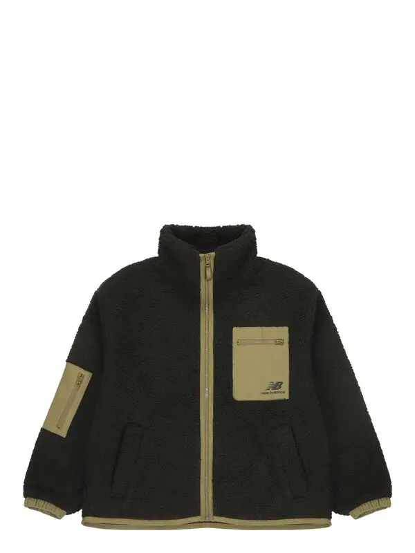 NEW BALANCE Splicing Retro Stand Collar Knit Lamb's Wool Short Jacket - Black
