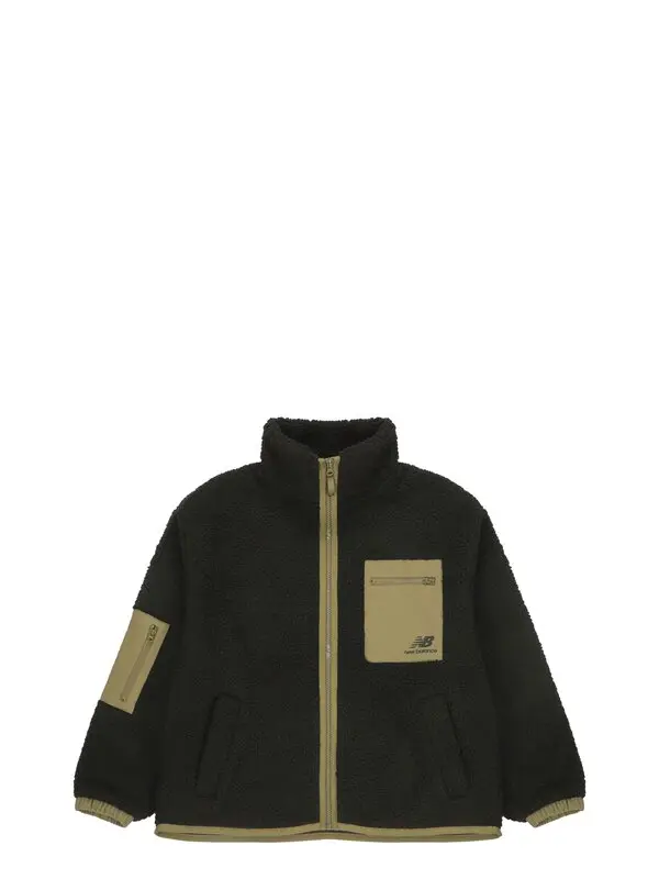 NEW BALANCE Splicing Retro Stand Collar Knit Lamb's Wool Short Jacket - Black