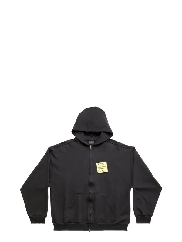 Balenciaga Sticky Note Zip-up Hoodie - Black Faded