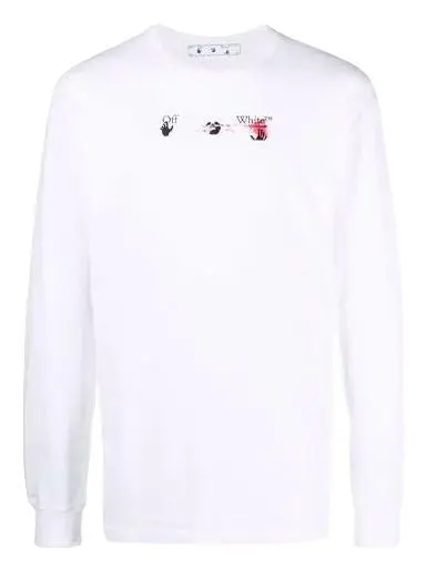Off-White Arrow Pattern Printing Long Sleeves Ordinary White T-shirt - White/fuchsia
