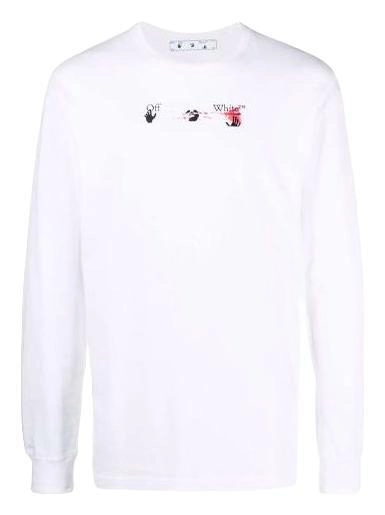Off-White Arrow Pattern Printing Long Sleeves Ordinary White T-shirt - White/fuchsia
