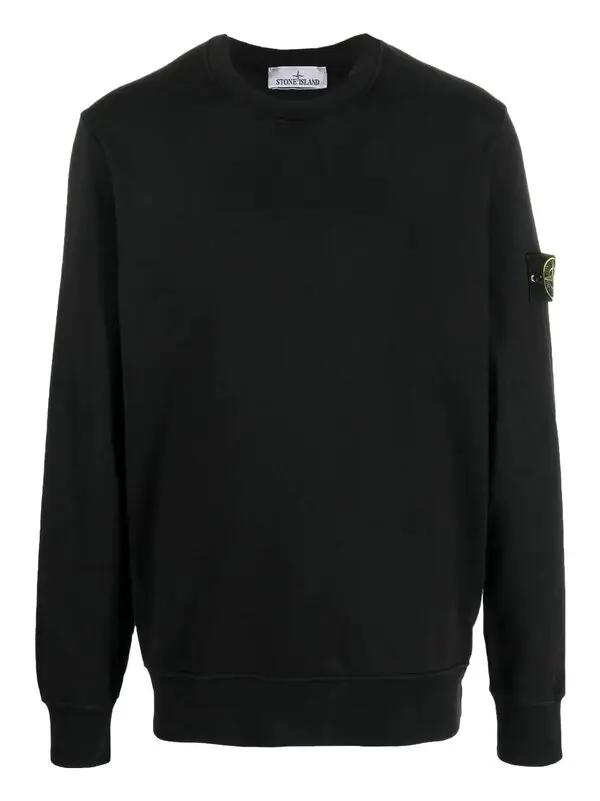 Stone Island Crewneck Sweatshirt With Logo Patch - Black